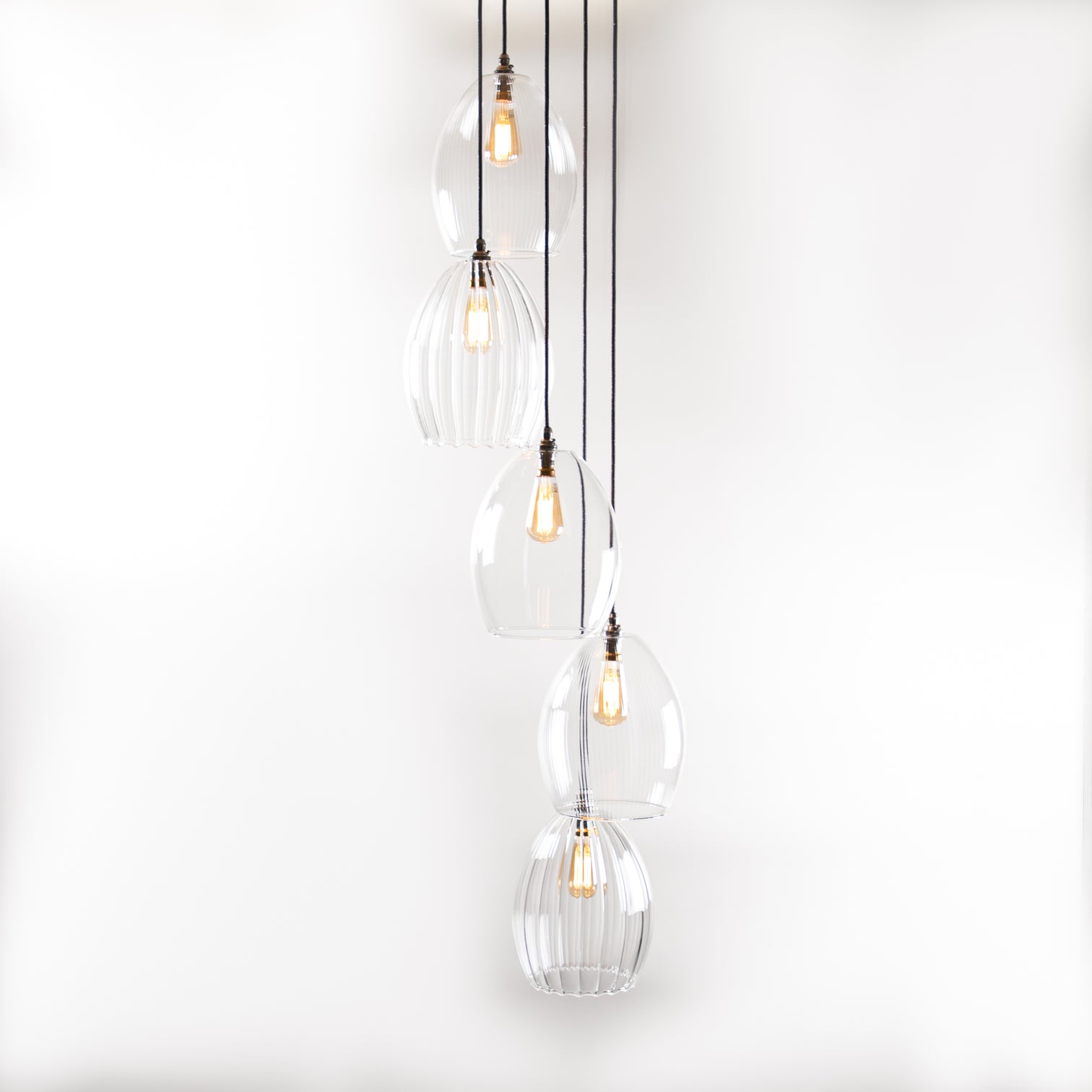 Jules Large Five-Way Cluster Pendant Light | Mixed Clear Glass UK ...