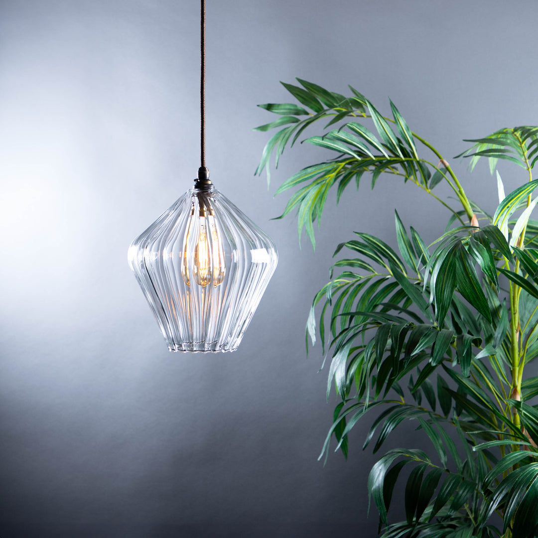 Olive Clear Ribbed Pendant Light – Glow Lighting