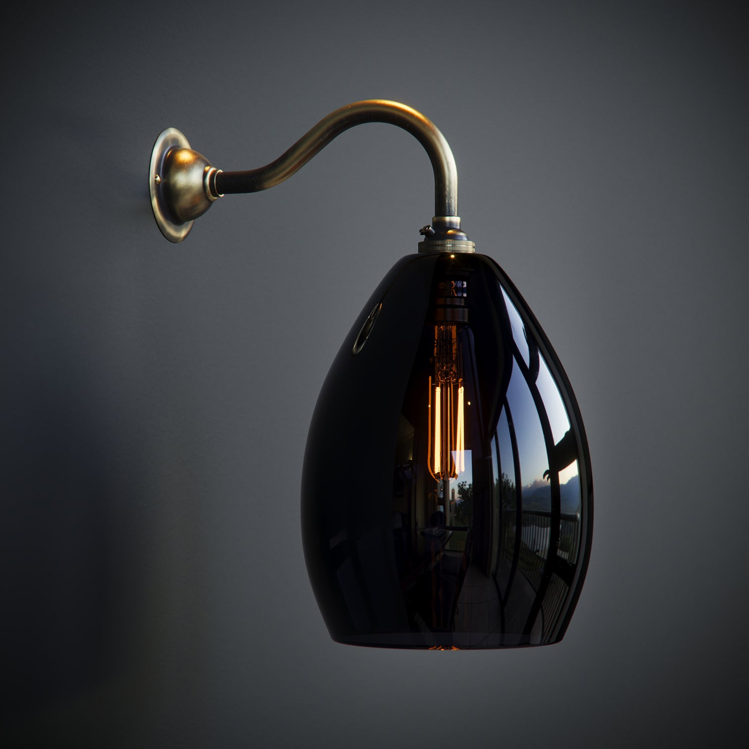 Classic Curved Inky Black Glass Jules Wall Light | Handmade in UK ...