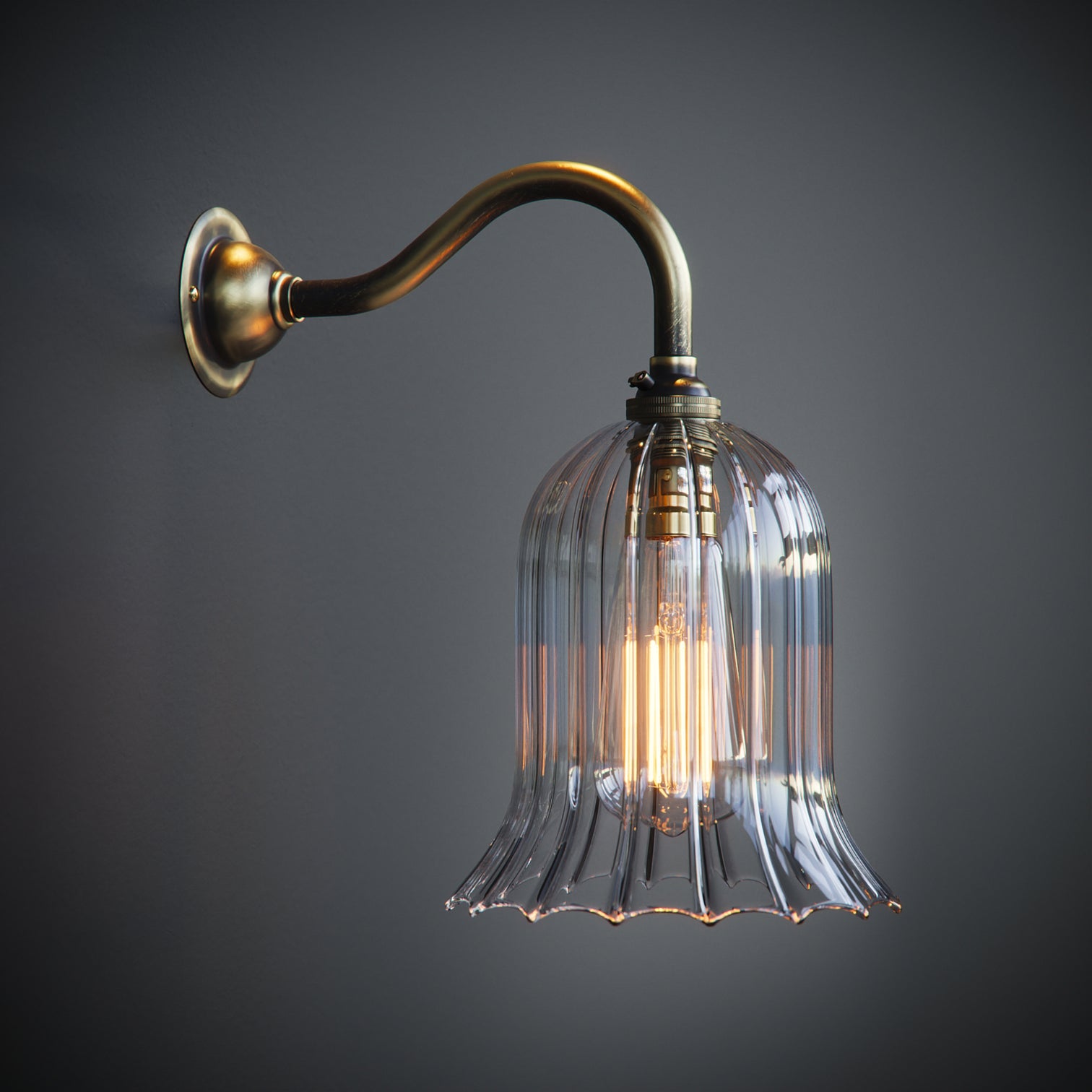 Humphrey Ribbed Glass Wall Light | Curved Arm, Yorkshire Made – Glow ...