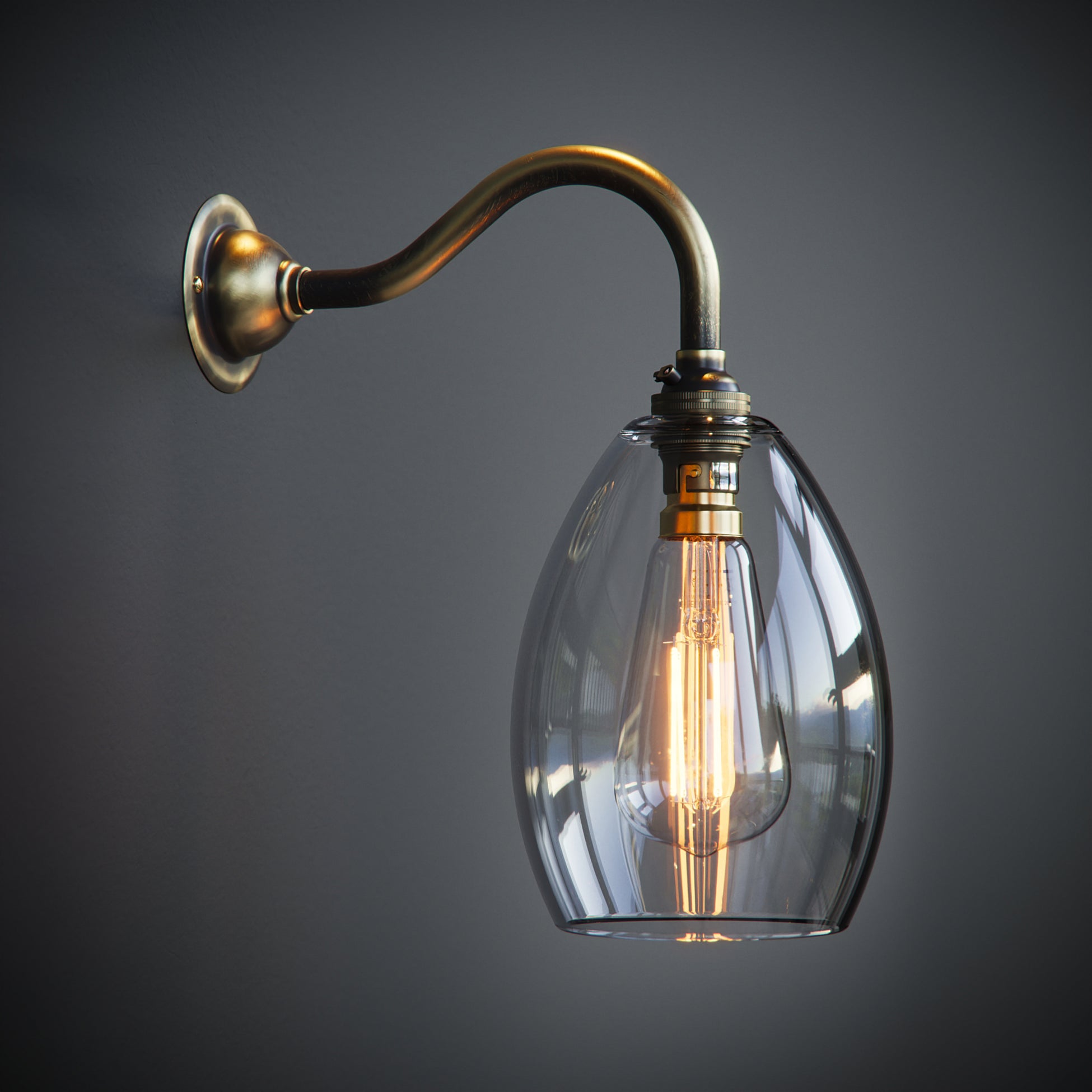 Classic Curved Arm Clear Glass Jules Wall Light – Glow Lighting
