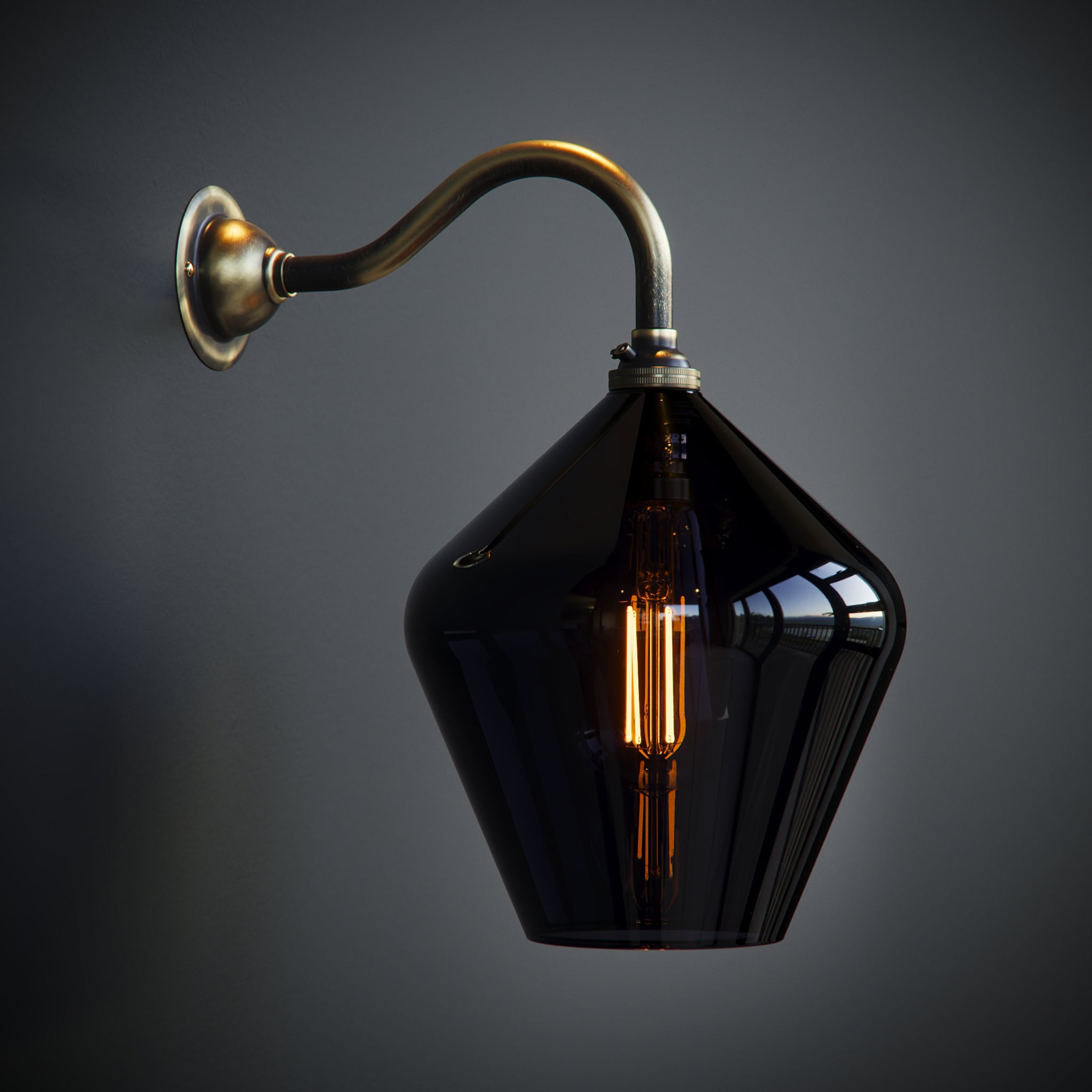 Classic Curve Olive Inky Black Glass Wall Light | Handblown in UK ...