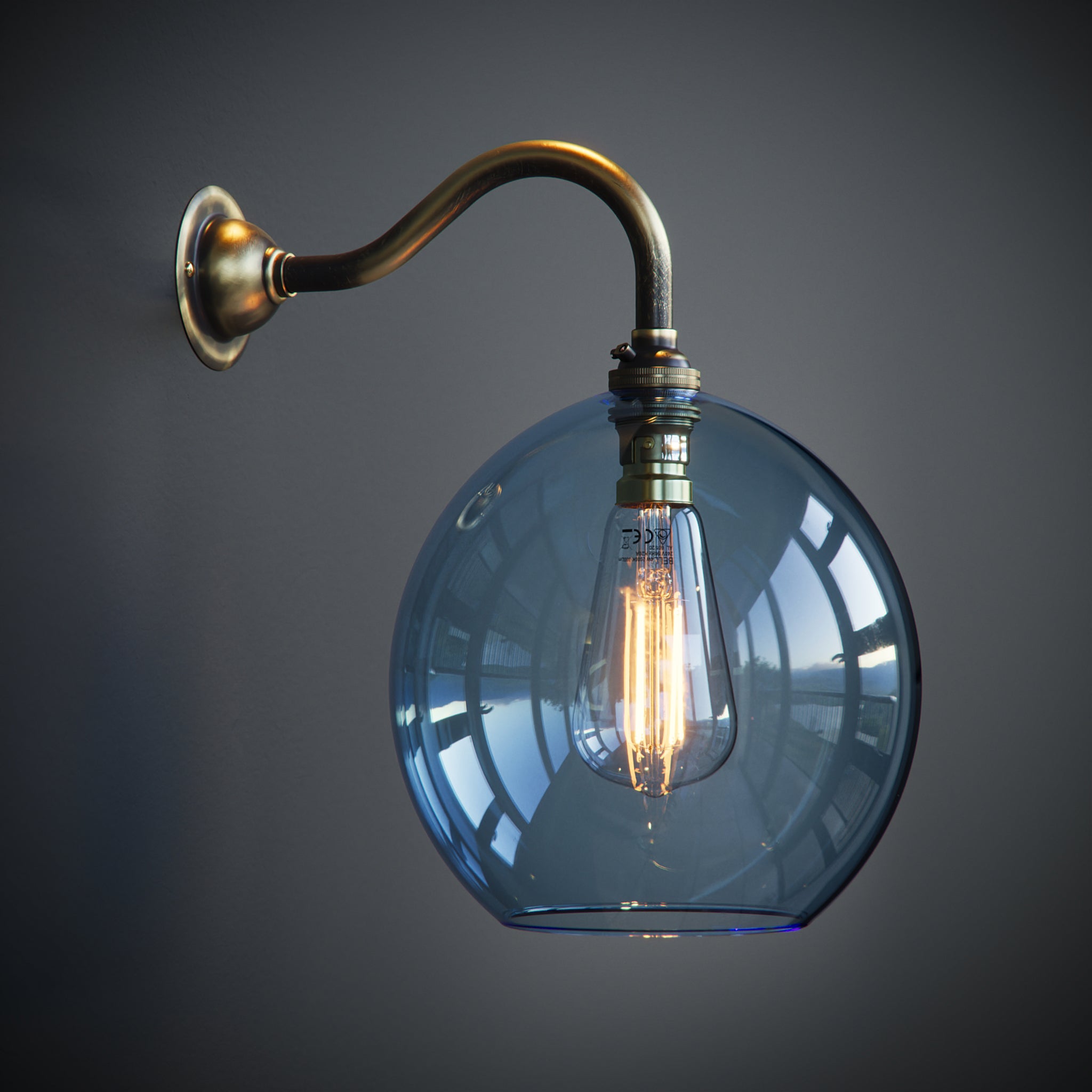 Wanda Classic Curved Pale Blue Glass Wall Light | Handblown in the UK ...