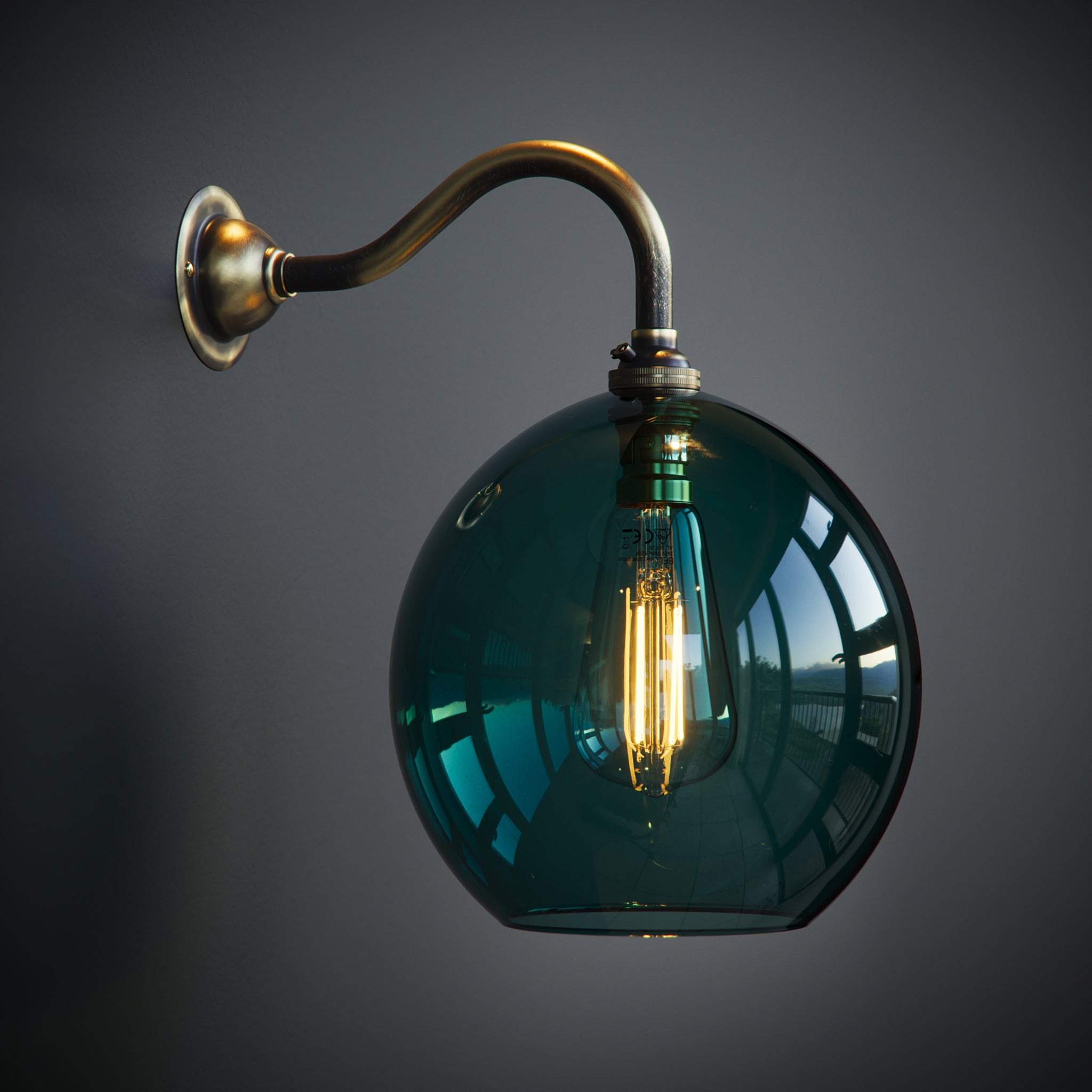 Wanda Teal Glass Curved Wall Light | Handblown UK – Glow Lighting