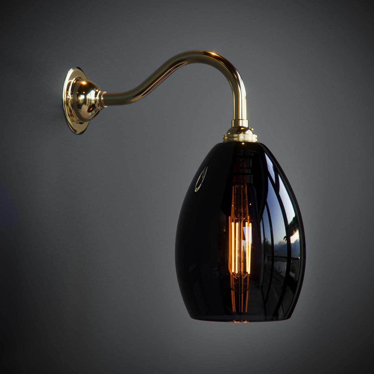 Classic Curved Inky Black Glass Jules Wall Light | Handmade in UK ...