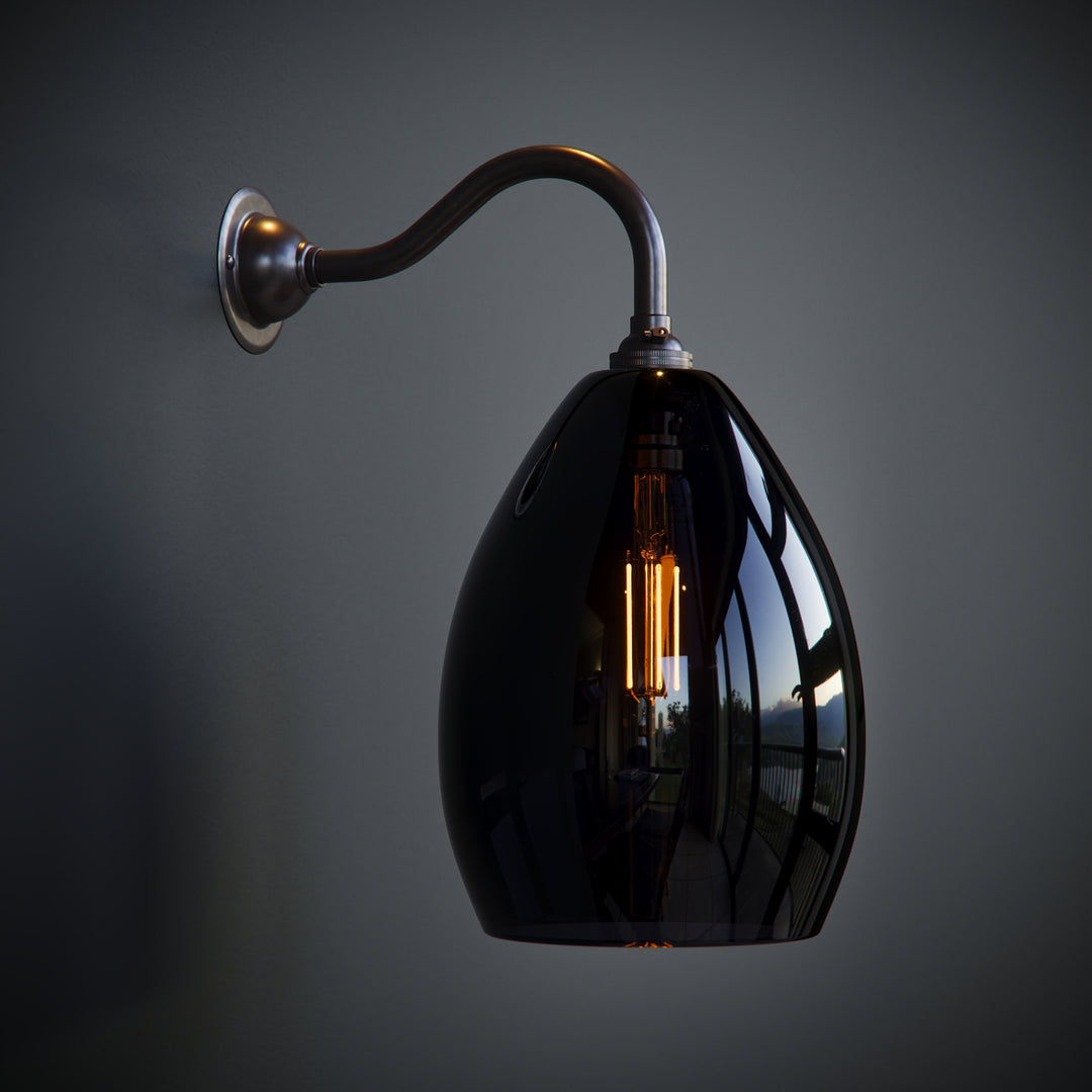 Classic Curved Inky Black Glass Bertie Wall Light – Glow Lighting