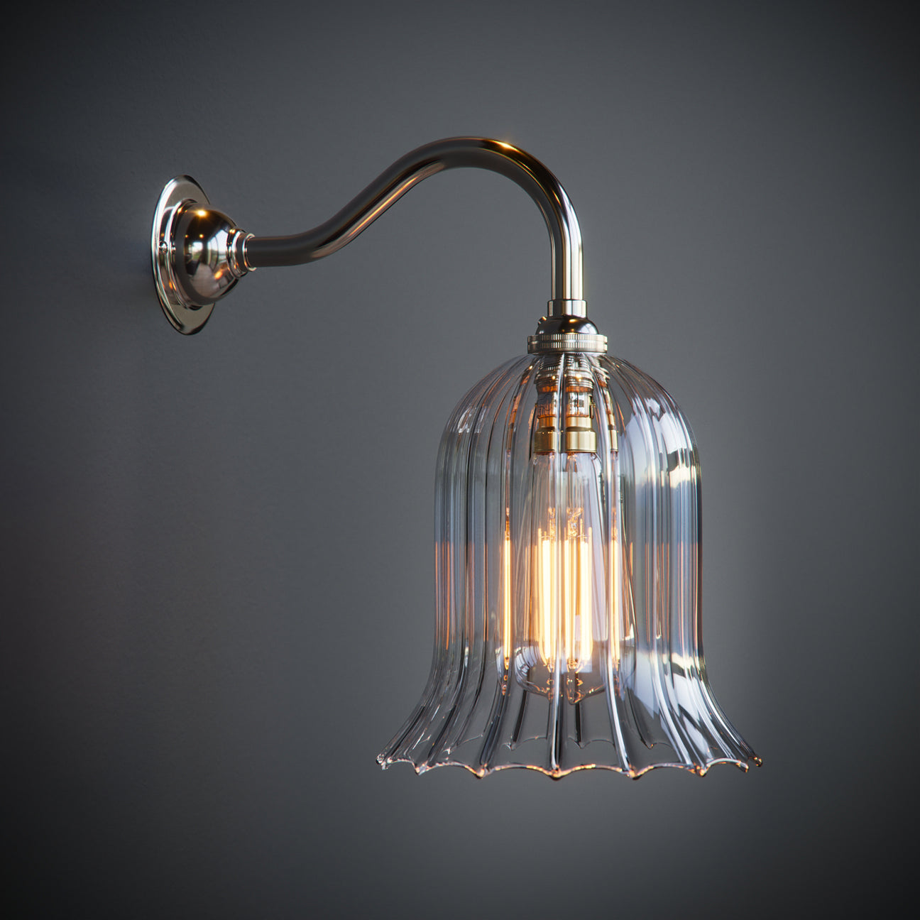 Classic Curved Humphrey Clear Ribbed Glass Wall Light – Glow Lighting