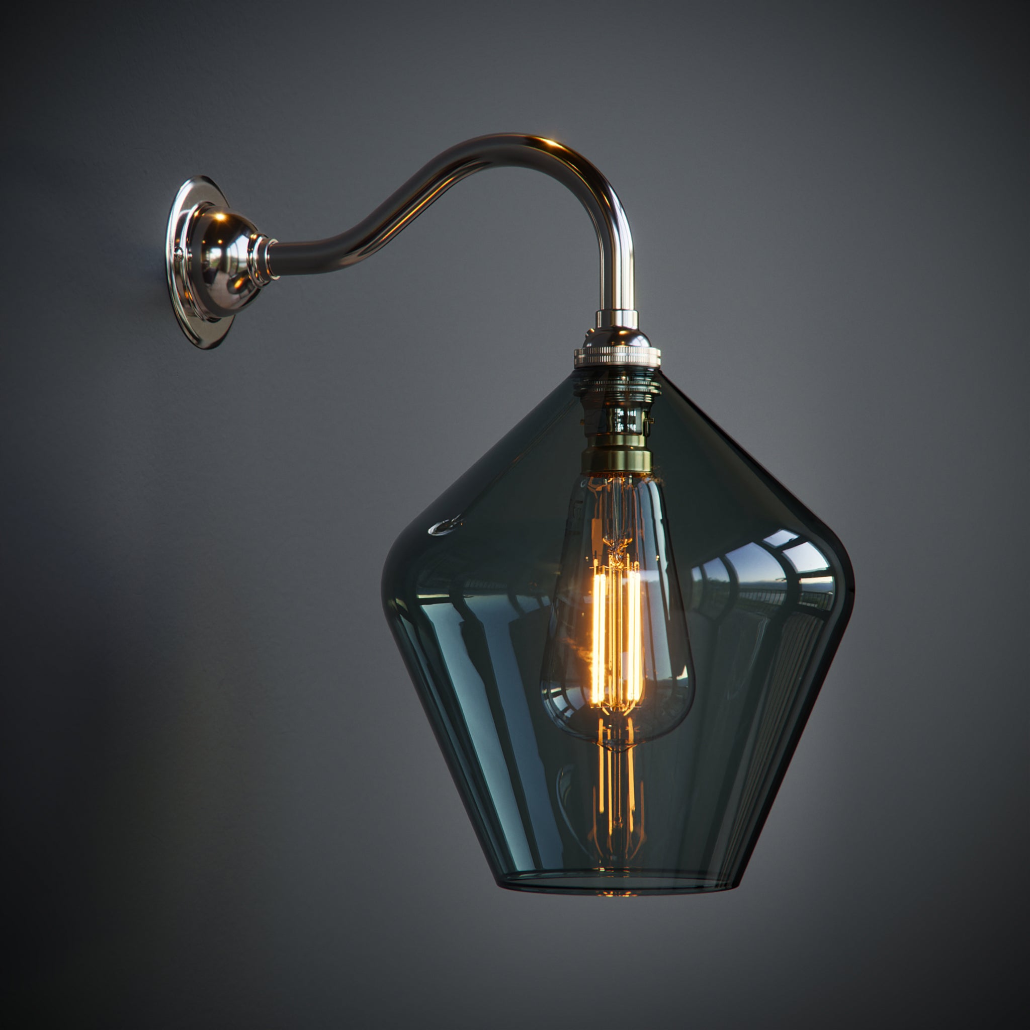 Classic Curve Olive Smoke Glass Wall Light | Handmade in Yorkshire ...