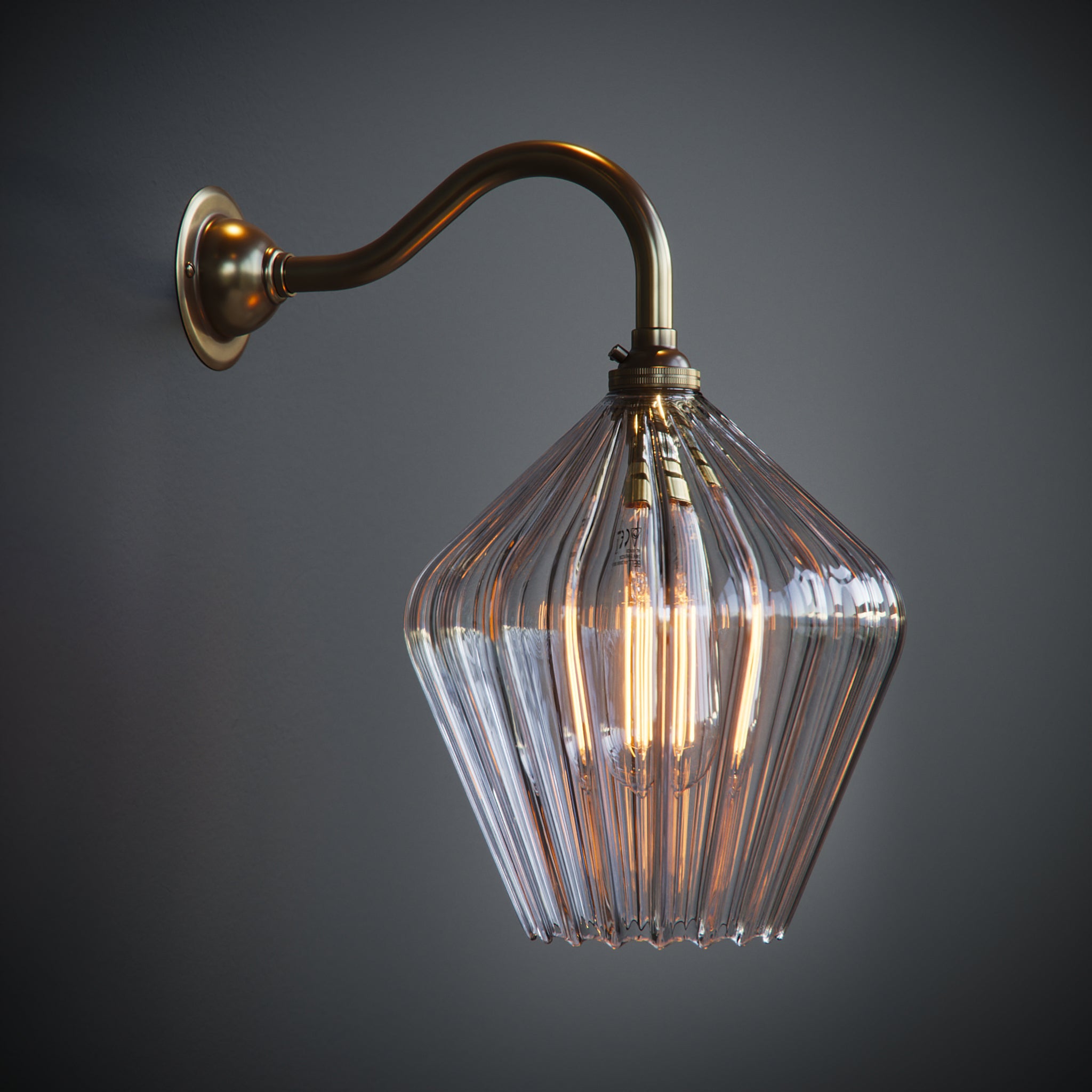 Classic Curve Olive Clear Ribbed Glass Wall Light | Made in UK – Glow ...