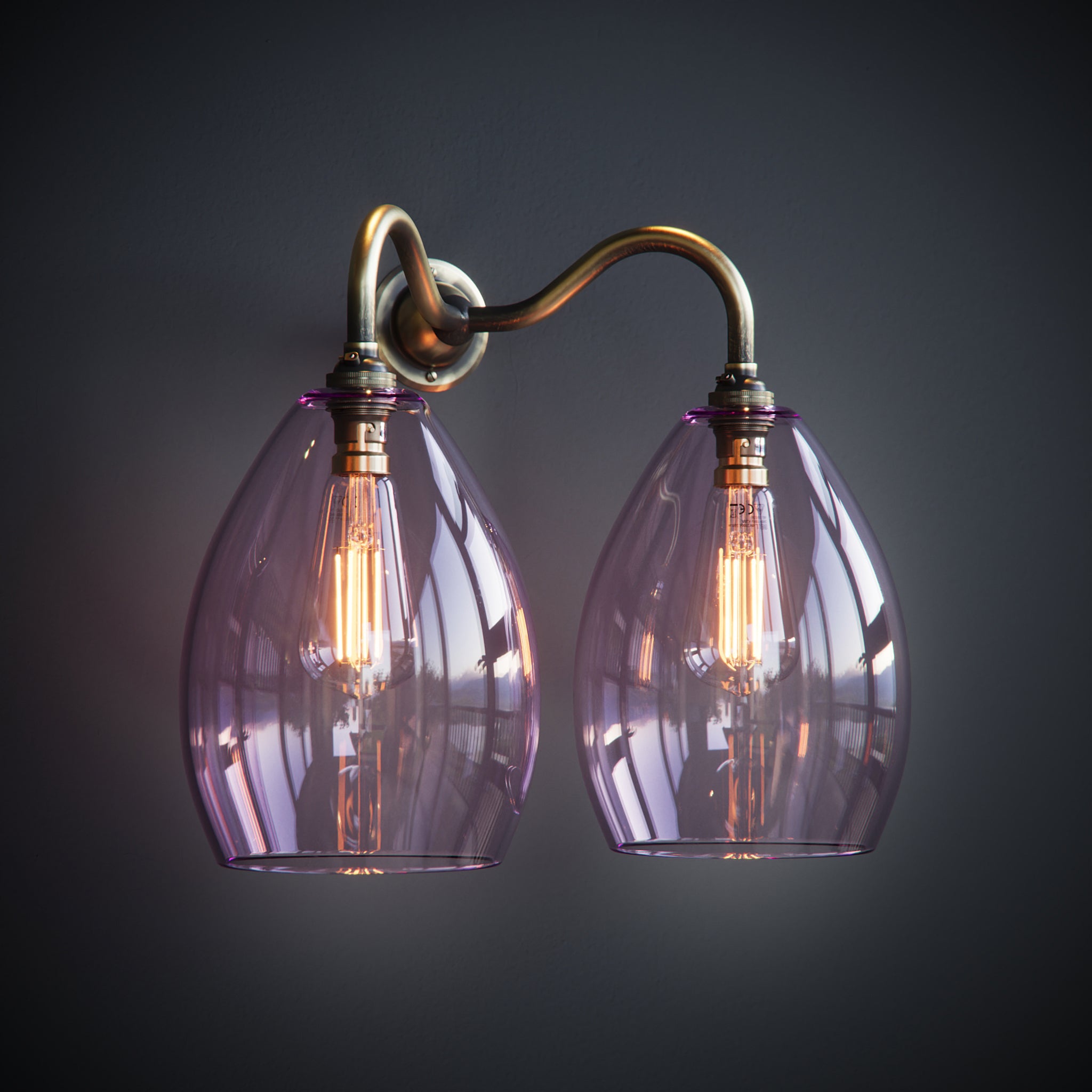 Jules Pink Glass Double Wall Lights | Subtle Colour, Handmade UK – Glow ...