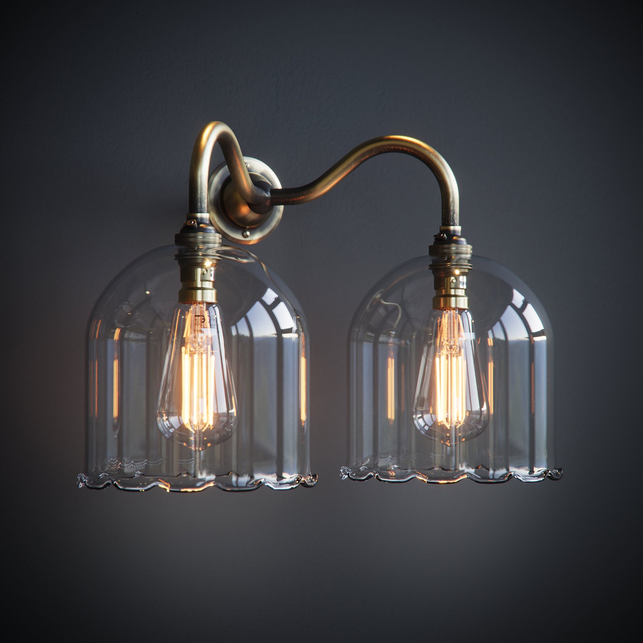 Frieda Frilled Clear Glass Double Wall Lights | Handmade UK Lighting ...