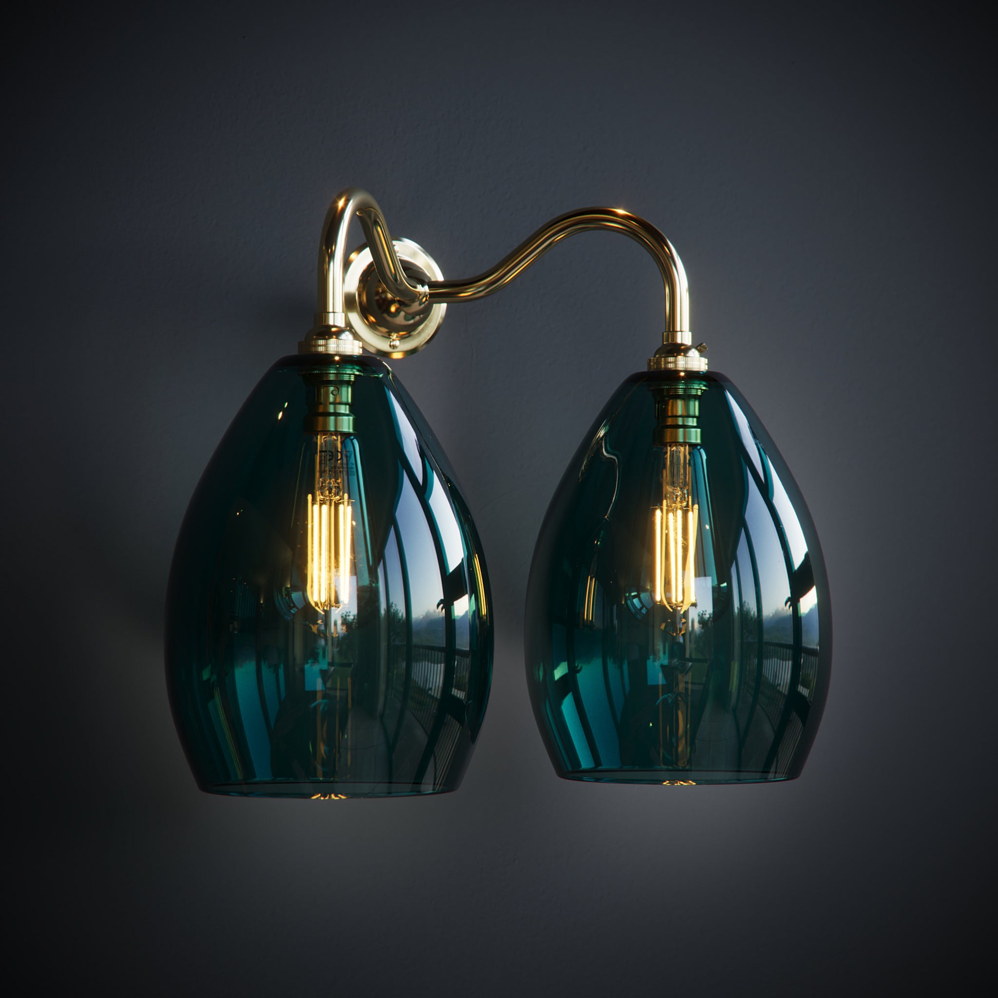Jules Double Wall Light Teal Glass – Glow Lighting