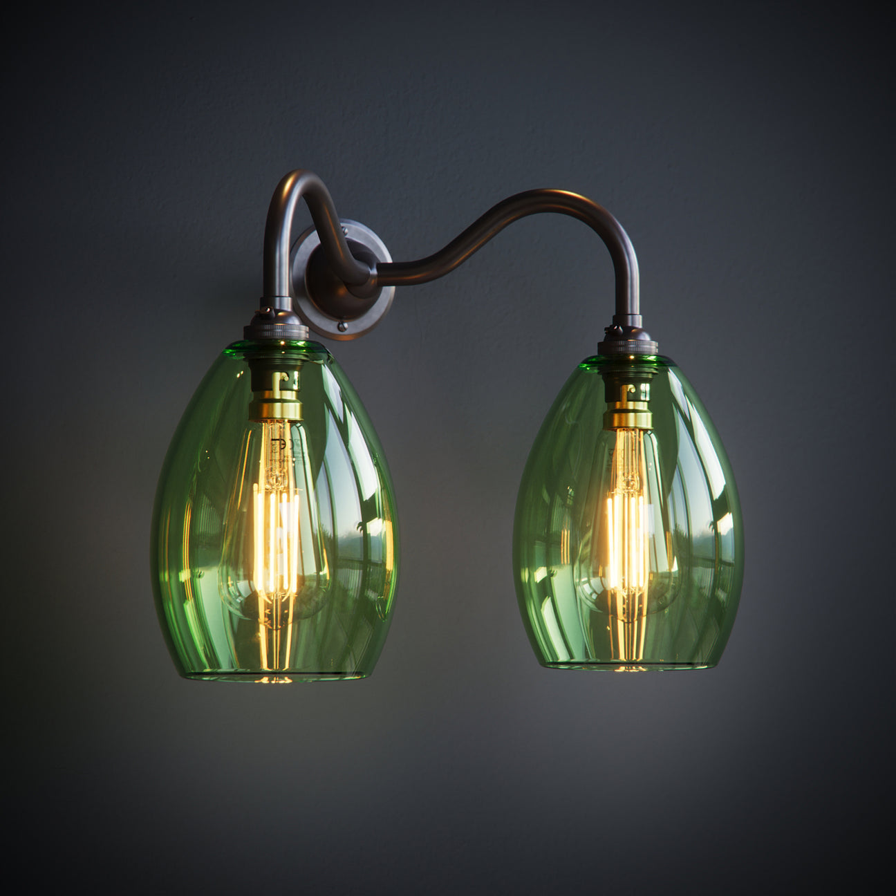 Jules Double Wall Light Lime Green Glass | Made in UK – Glow Lighting