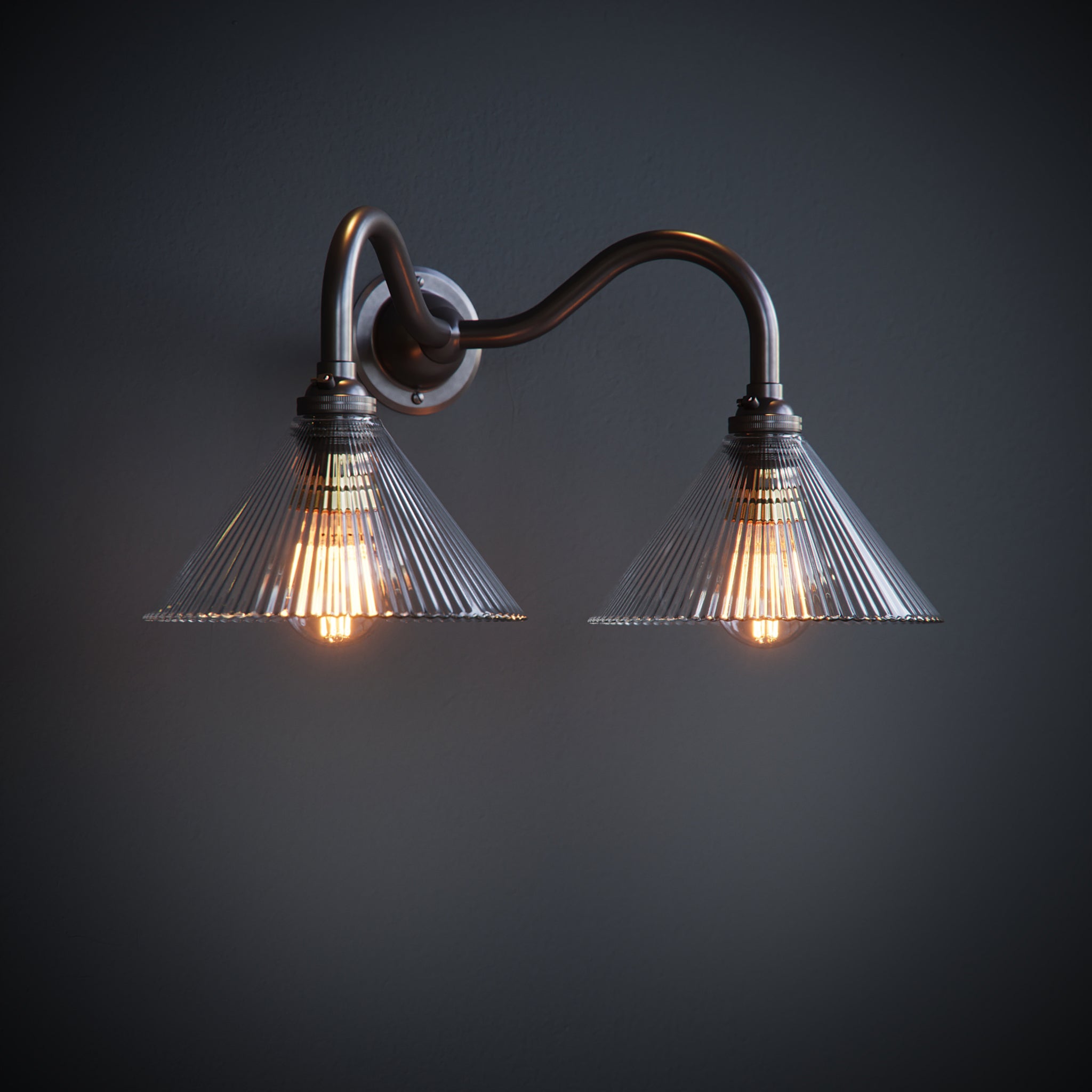 Grace Fine Ribbed Coolie Glass Double Wall Lights | UK Made – Glow Lighting