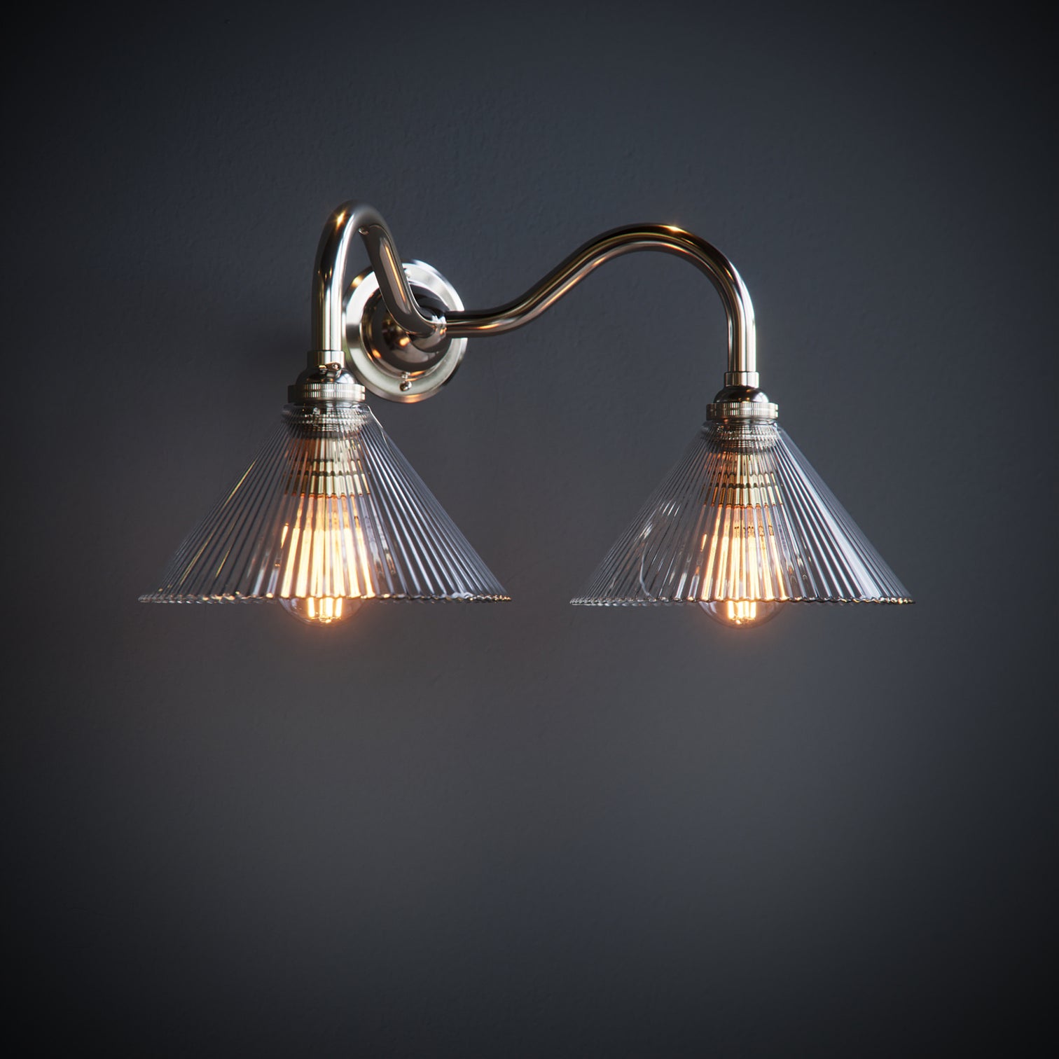 Double Grace Clear Fine Ribbed Glass Wall Light – Glow Lighting