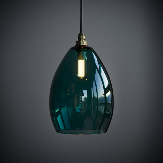 Jules Bathroom Pendant | Hand Blown Teal Glass Light IP44 – Glow Lighting