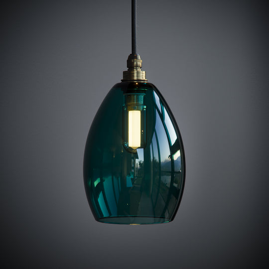 Jules Bathroom Pendant | Hand Blown Teal Glass Light IP44 – Glow Lighting