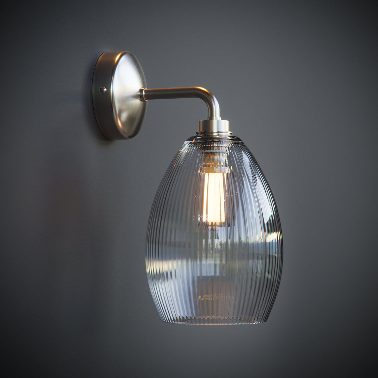 Jules Bathroom IP44 Wall Light Fine Ribbed Glass – Glow Lighting