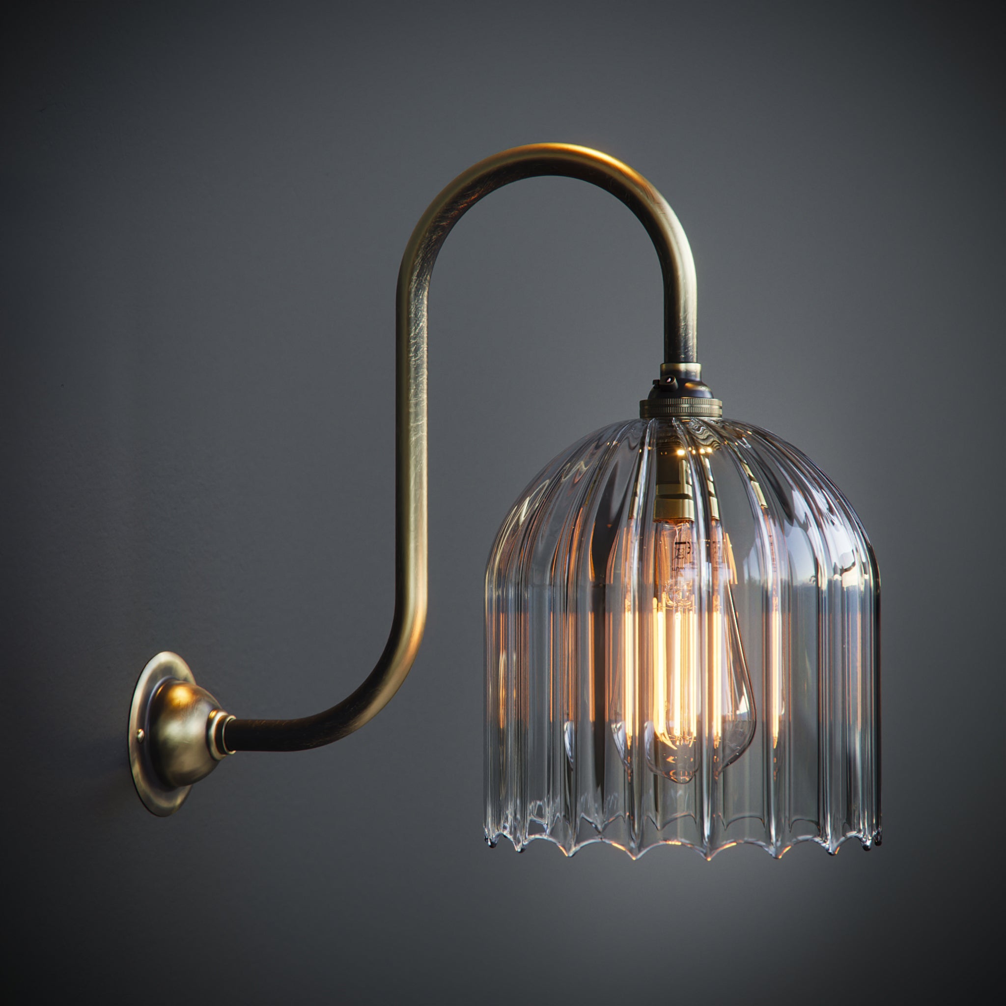 Swan Neck Frieda Ribbed Glass Wall Light | Handblown British Design ...