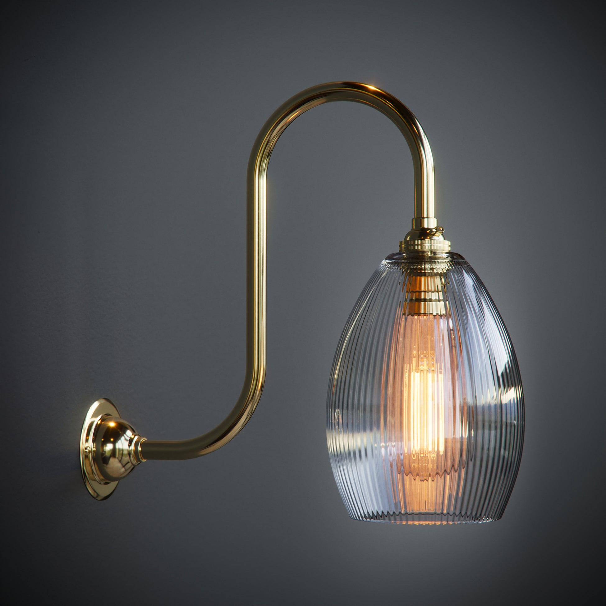 Swan Neck Elsa Clear Fine Ribbed Glass Wall Light – Glow Lighting