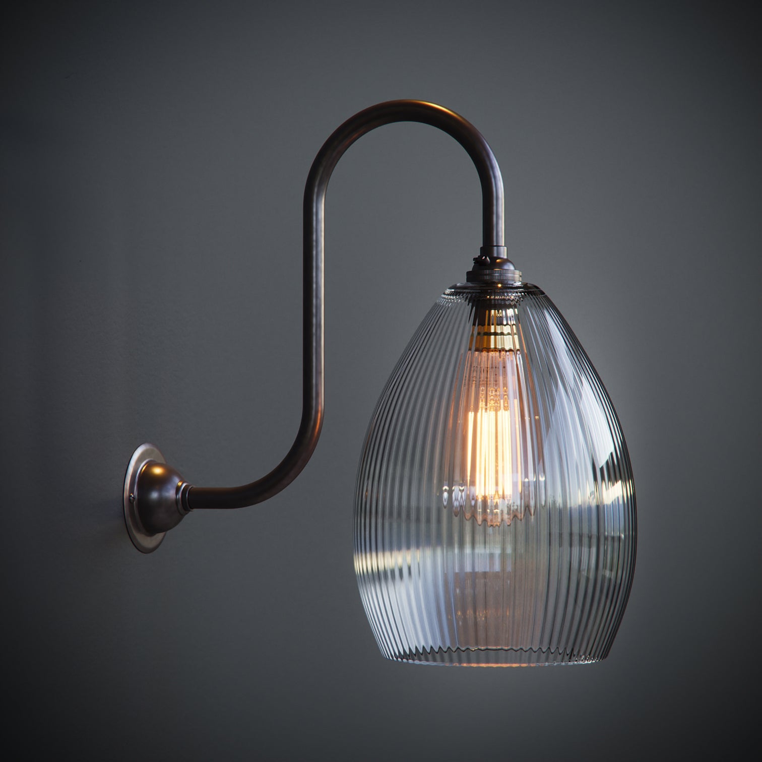 Swan Neck Elsa Clear Fine Ribbed Glass Wall Light – Glow Lighting