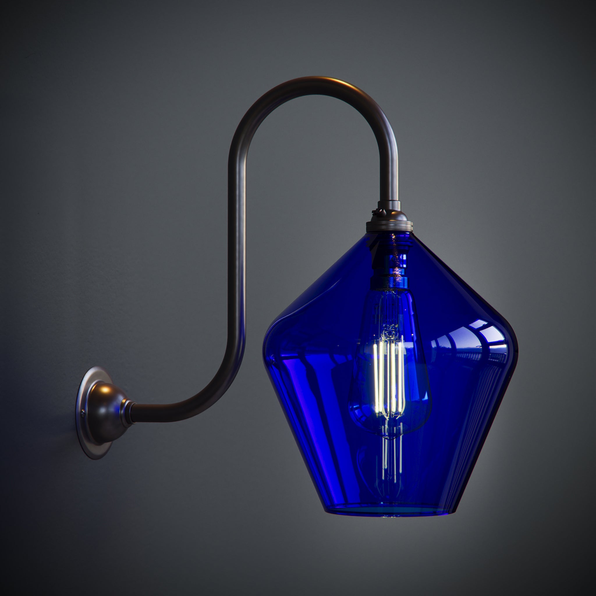 Swan Neck Olive Dark Blue Glass Wall Light | Made in UK – Glow Lighting