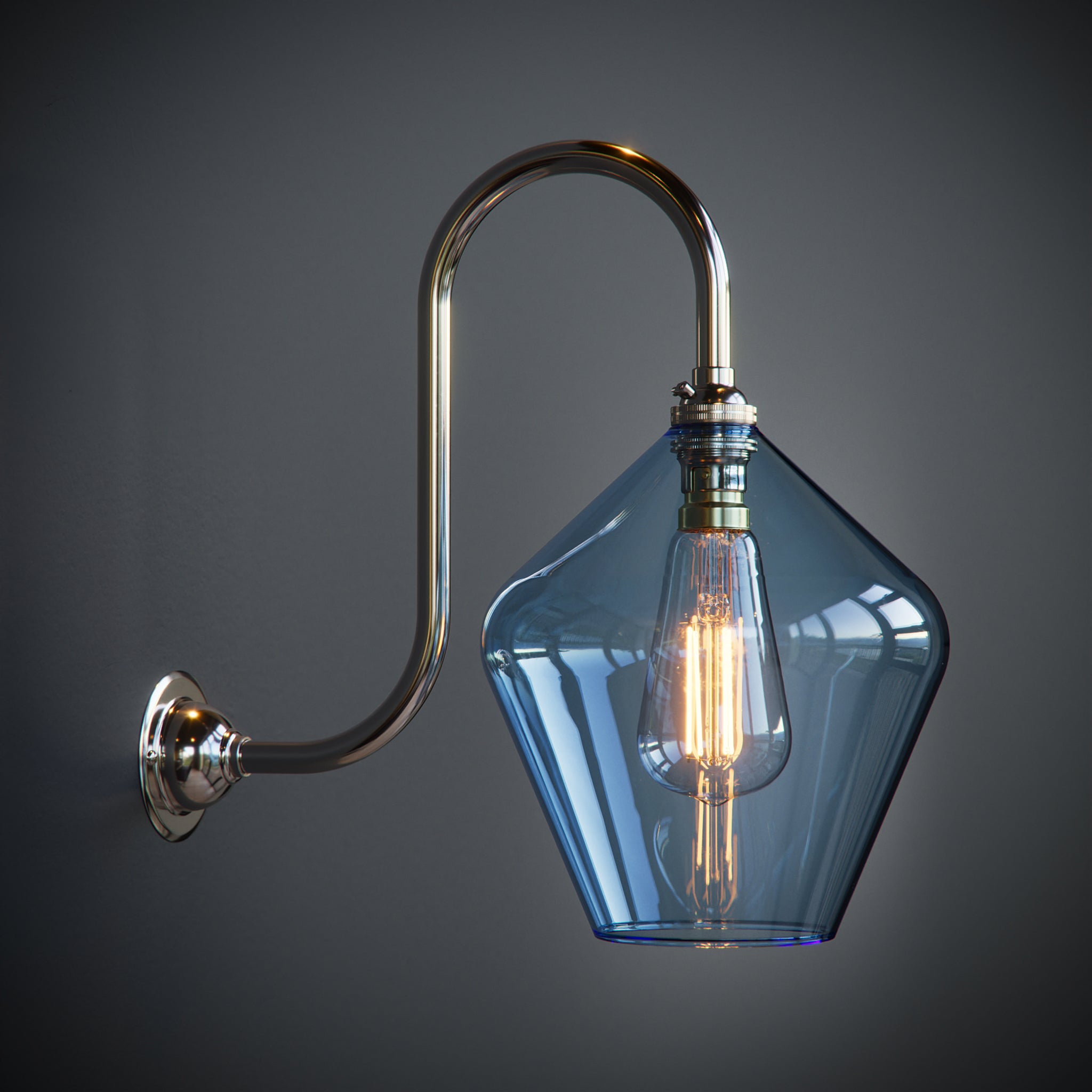 Swan Neck Olive Pale Blue Glass Wall Light | Handmade in UK – Glow Lighting