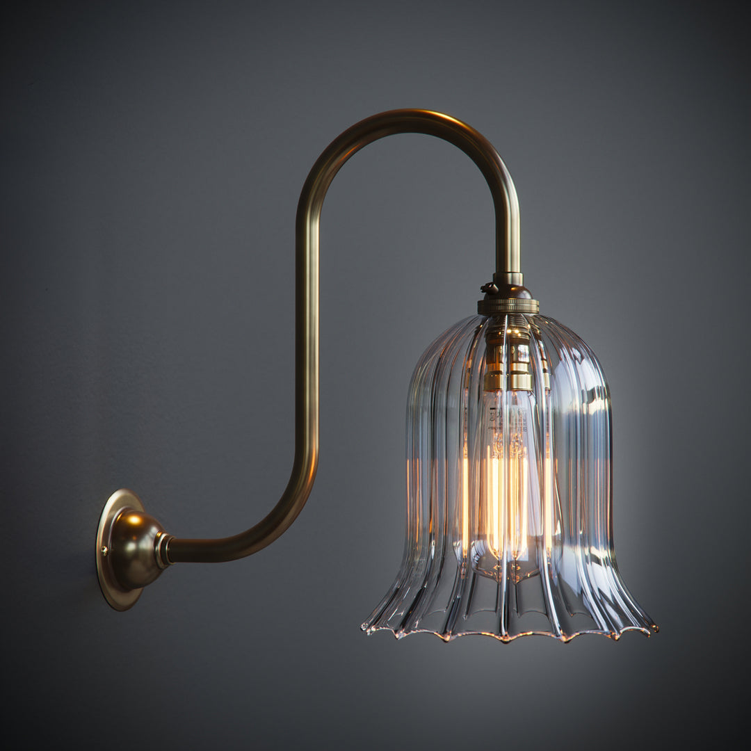 Swan Neck Humphrey Clear Ribbed Fluted Glass Wall Light | Made in UK ...