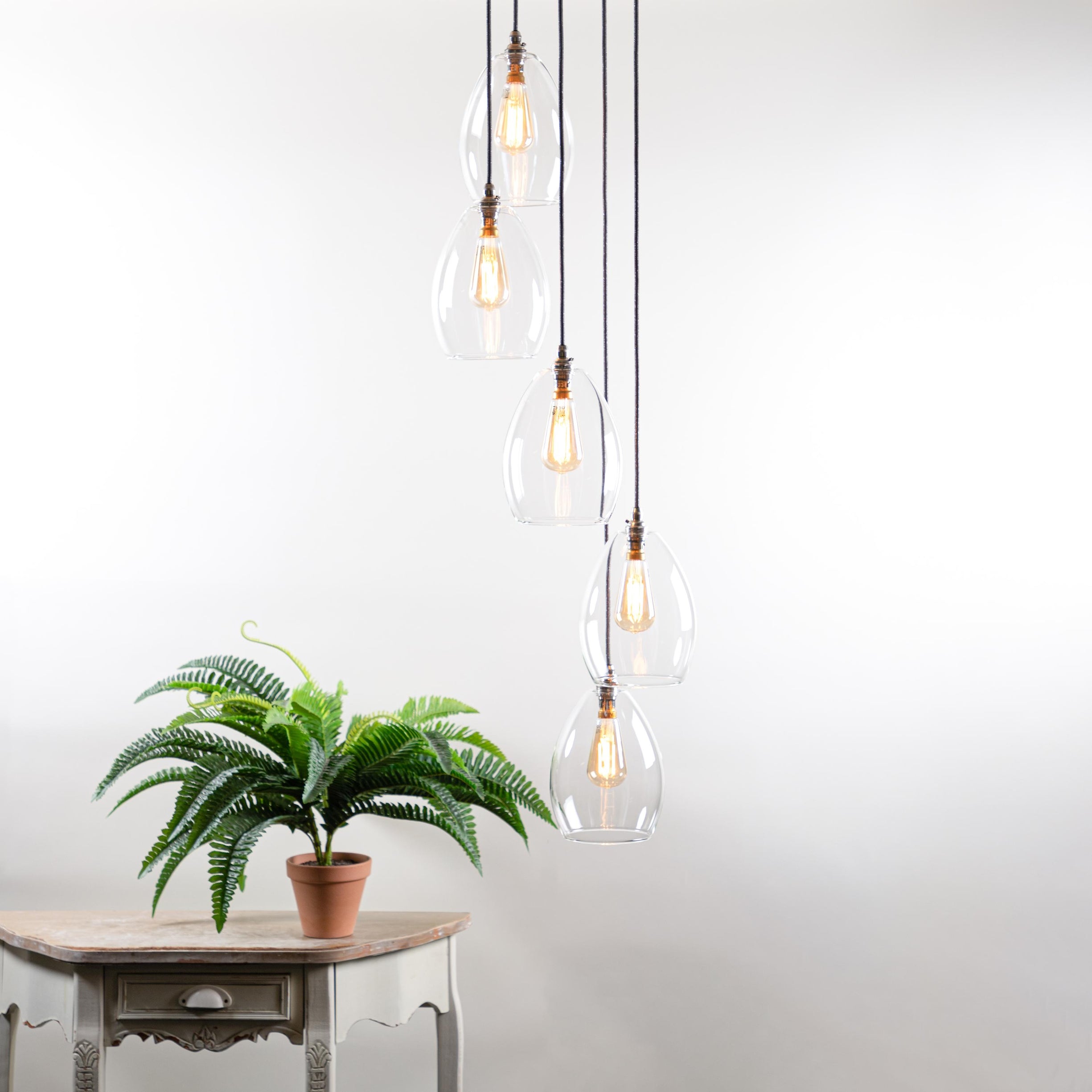 Jules Mid 5 way clear cluster light on large plate – Glow Lighting