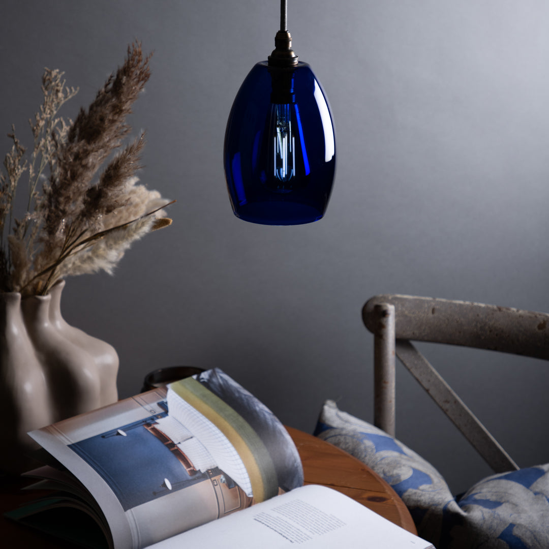 Bertie large dark blue glass pendant light – Glow Lighting
