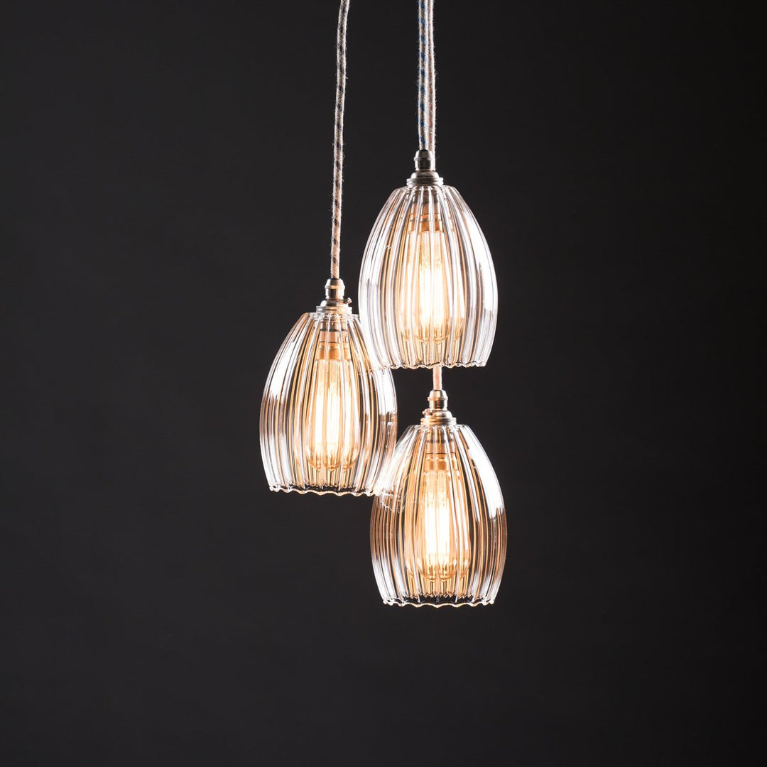 Jules Small 3 Way Cluster Pendant Light Ribbed Glass – Glow Lighting