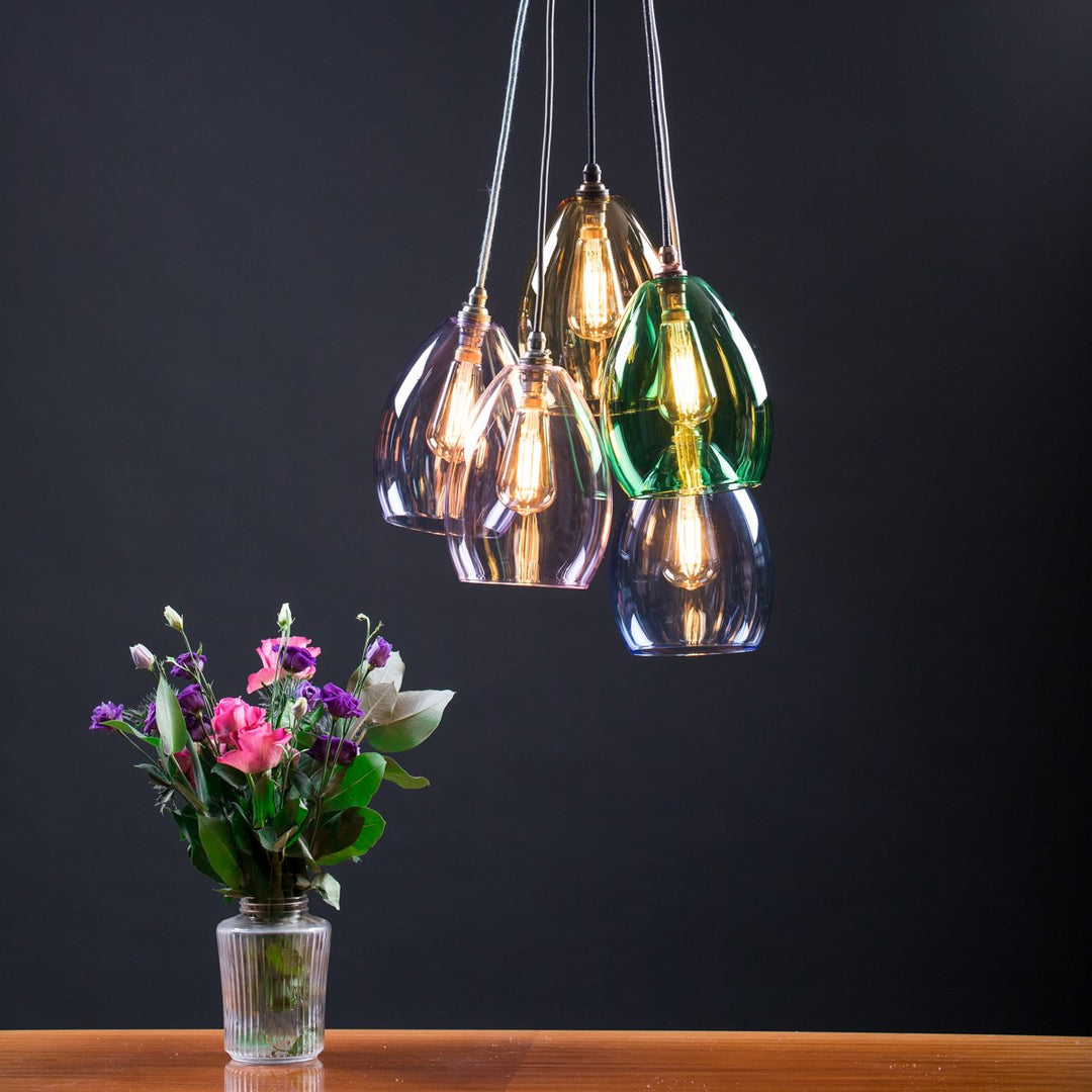 Jules 5-Way Coloured Glass Cluster Pendant Light | UK Made | Glow ...