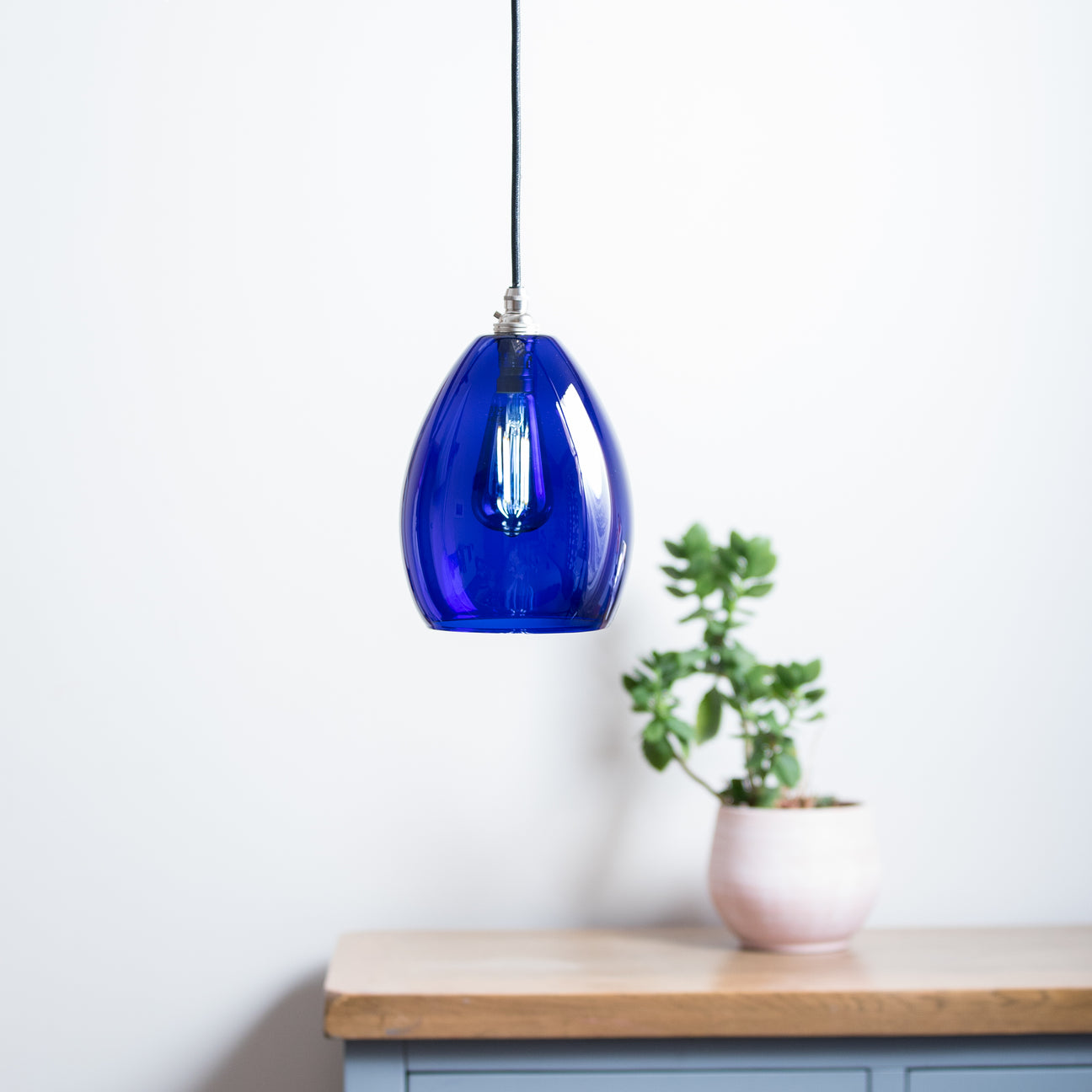 Dark Blue Glass Pendant Light | Handblown in the UK | Glow Lighting