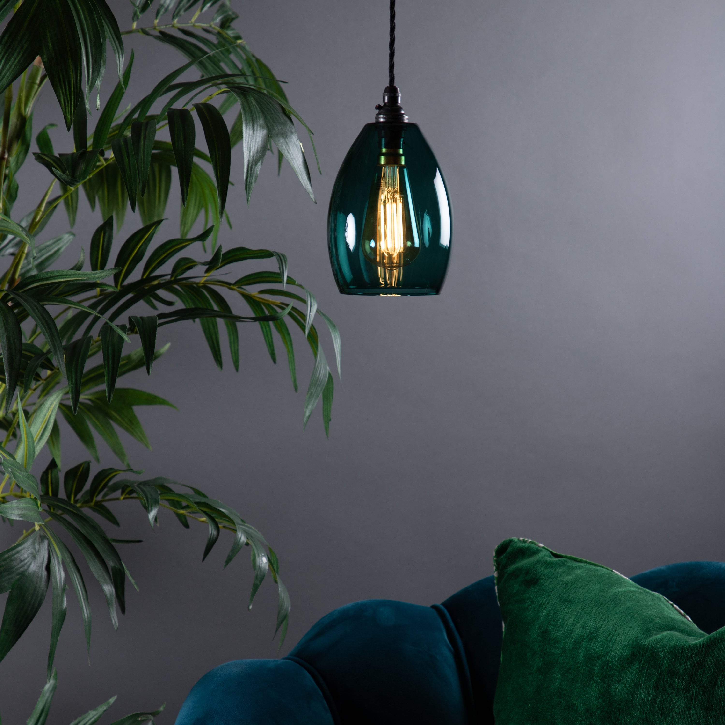 Teal Glass Pendant Light | Handblown in the UK | Glow Lighting