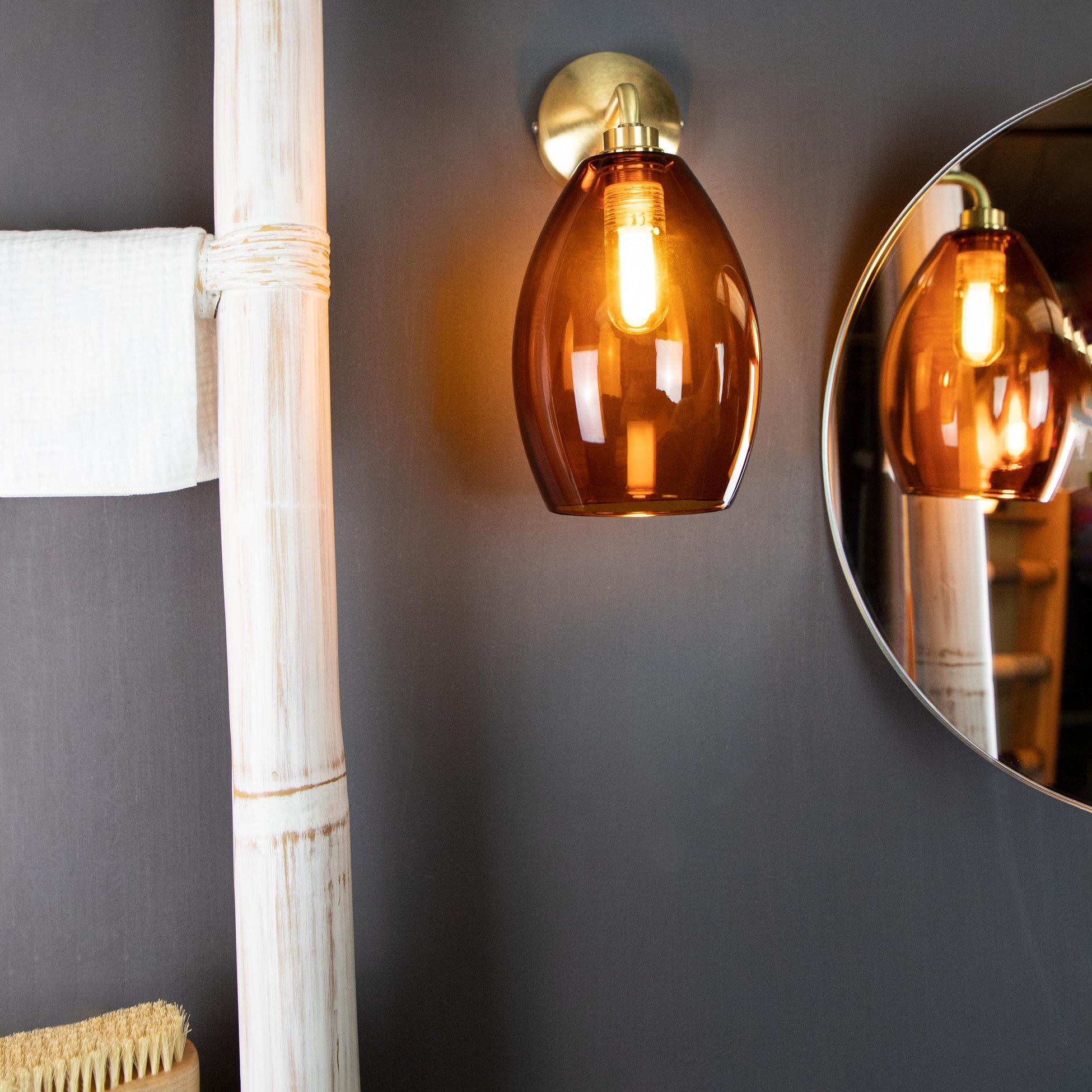 Jules Amber Bathroom Wall Light | Handblown Glass Shade – Glow Lighting