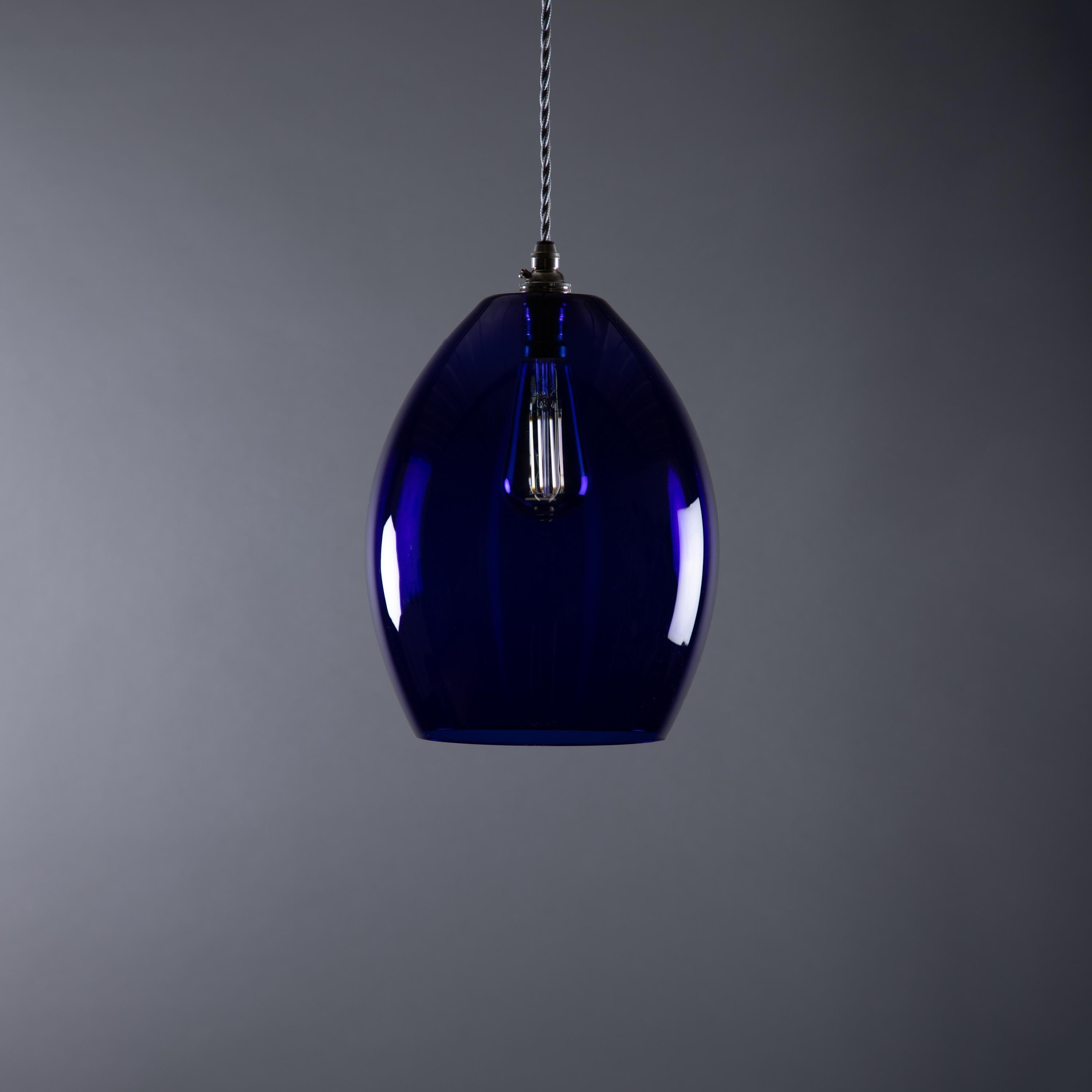 Bertie large dark blue glass pendant light – Glow Lighting