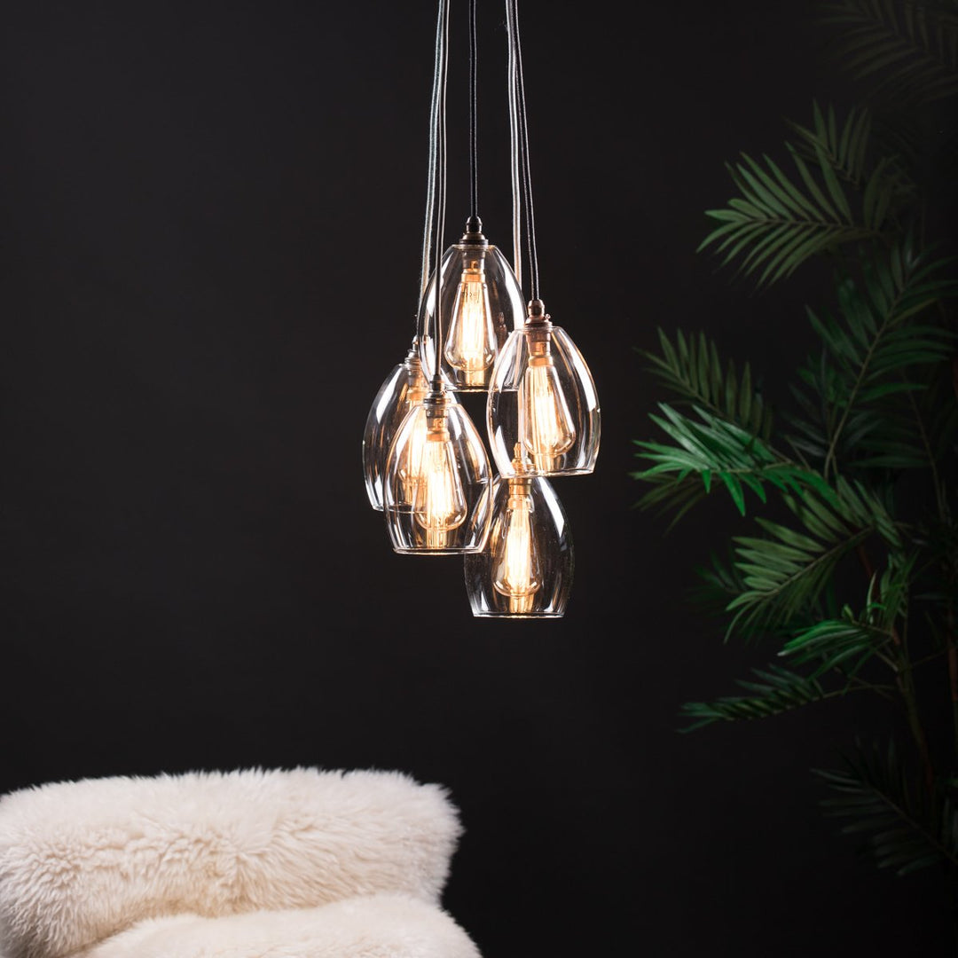 Jules 5-Way Small Clear Glass Cluster Chandelier | Handblown UK – Glow ...
