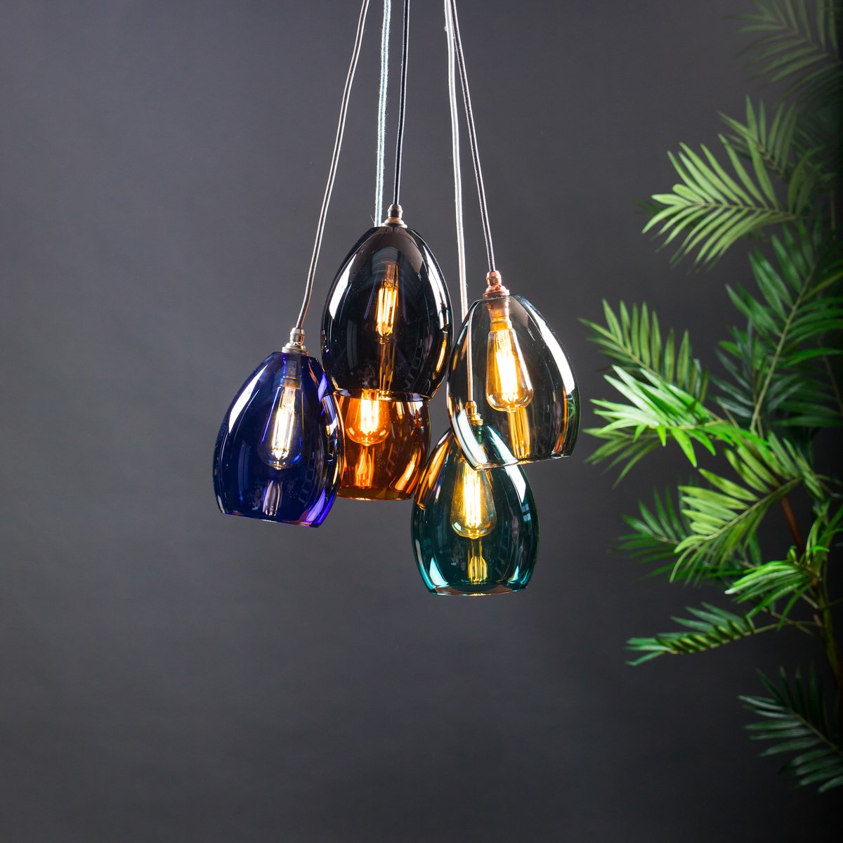 Jules 5-Way Coloured Glass Cluster Pendant Light | UK Made | Glow ...
